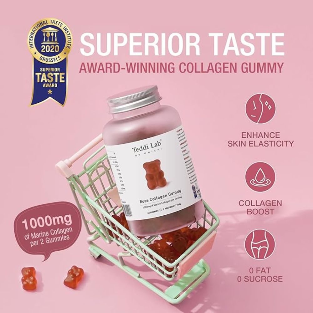 Unichi Teddi Lab Rose Collagen Gummy 60s | The Cosmetic Store New Zealand