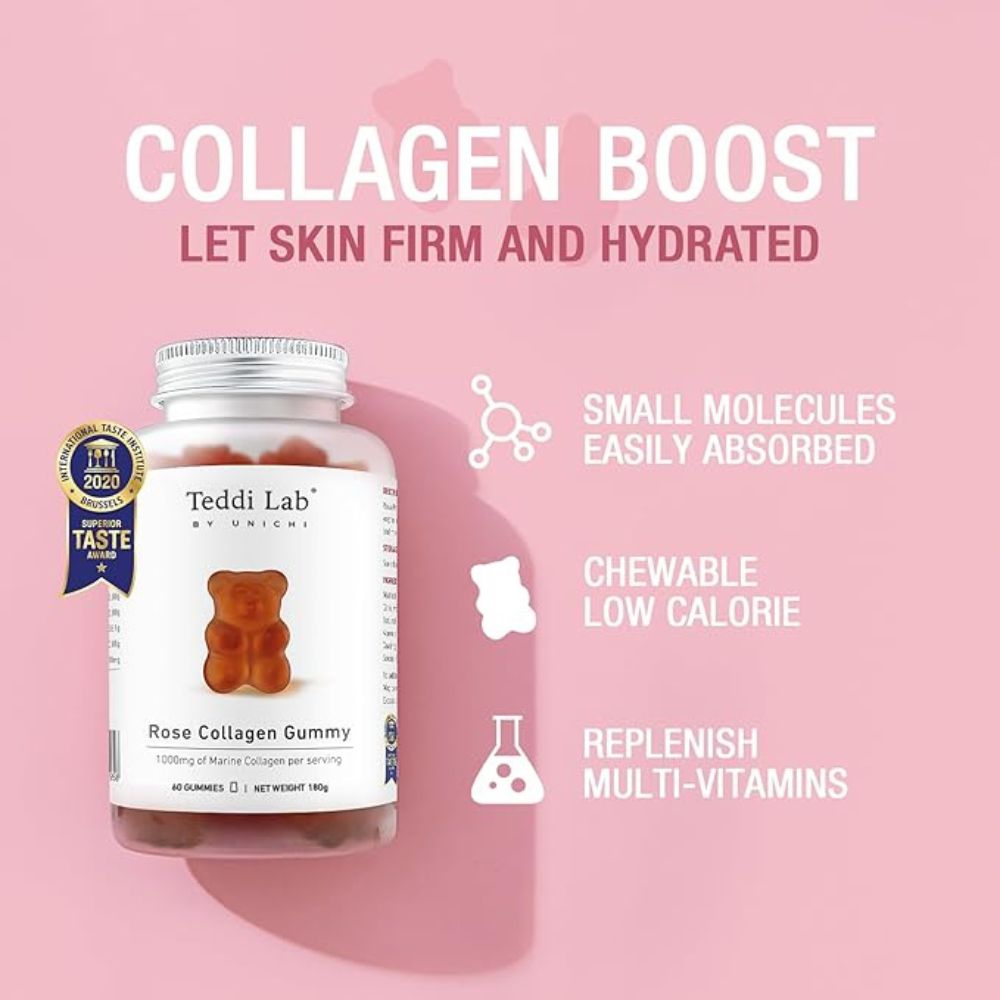 Unichi Teddi Lab Rose Collagen Gummy 60s | The Cosmetic Store New Zealand